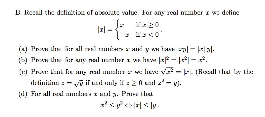 Solved Recall the definition of absolute value. For any real | Chegg.com