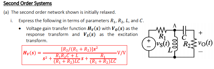Solved Second Order Systems (a) The second order network | Chegg.com