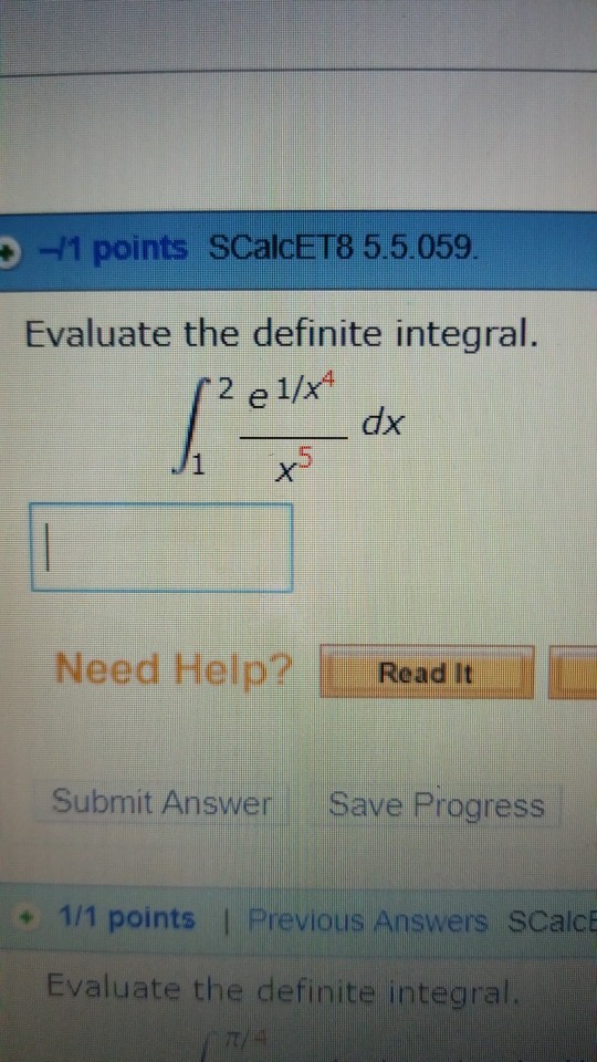 Solved 1 points SCalcET8 5.5.059. Evaluate the definite | Chegg.com
