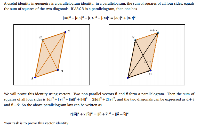 Solved A useful identity in geometry is a parallelogram | Chegg.com