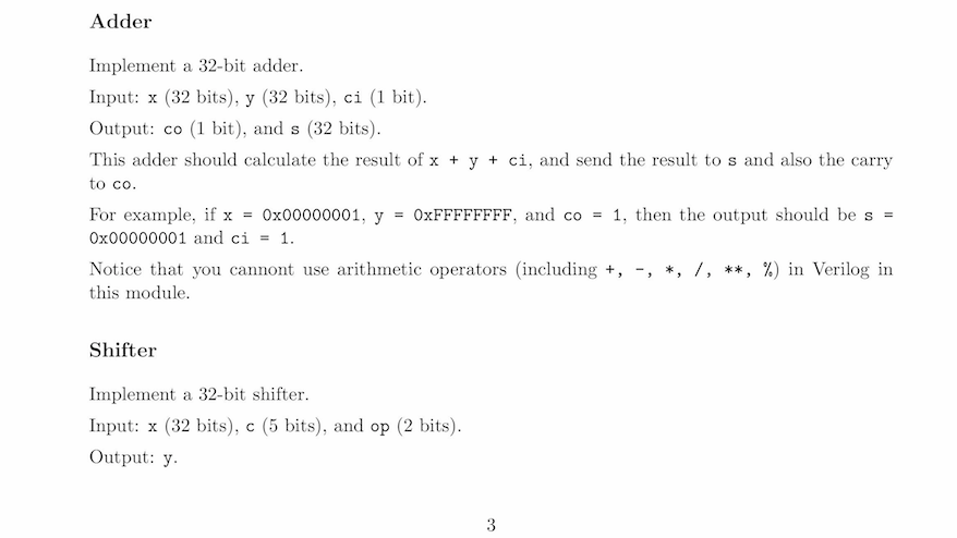 Need to implement a 32-bit adder, shifter and ALU in | Chegg.com