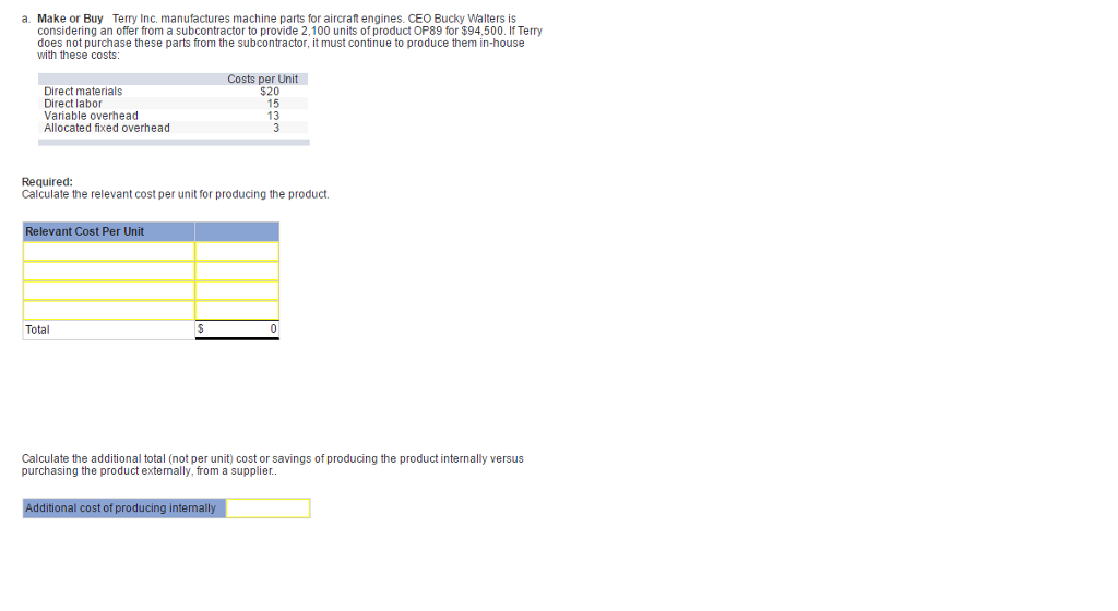 Solved Make or Buy Terry Inc. manufactures machine parts for | Chegg.com