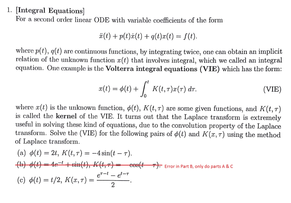 Solved For a second order linear ODE with variable | Chegg.com