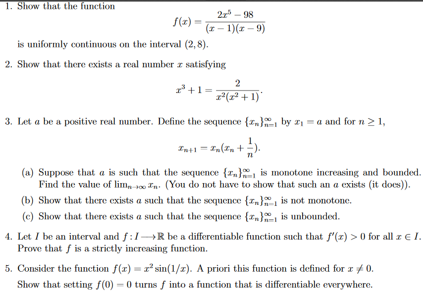 Show that the function uniformly continuous on the | Chegg.com