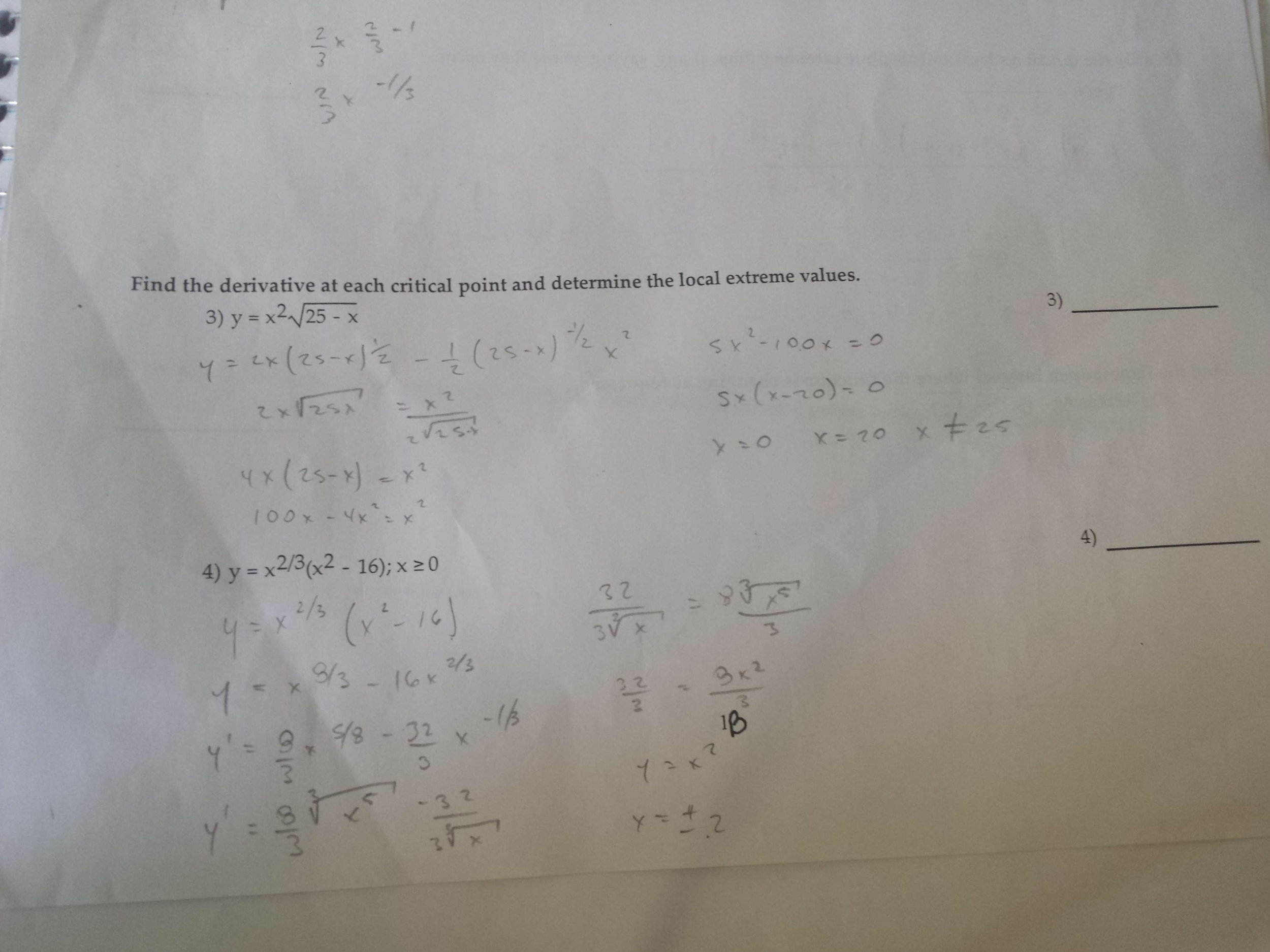 Solved Find the derivative at each critical point and | Chegg.com