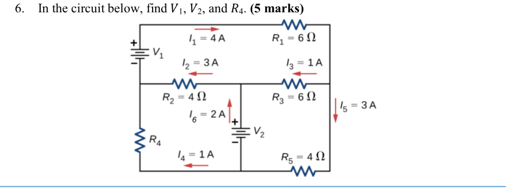 Solved 6. In the circuit below, find Vi, V2, and R4. (5 | Chegg.com