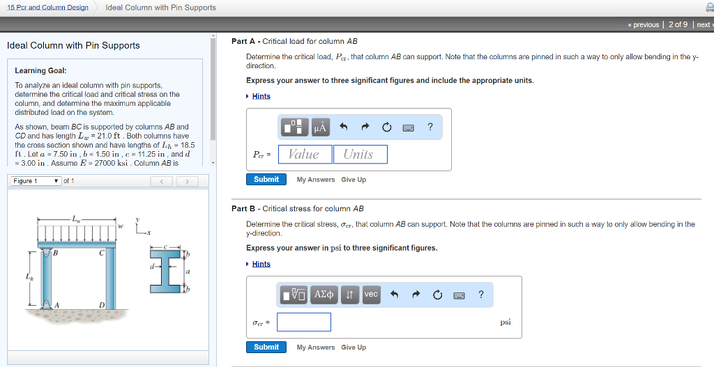 Solved Ideal Column with Pin Supports « previous | 2 of 9 | Chegg.com