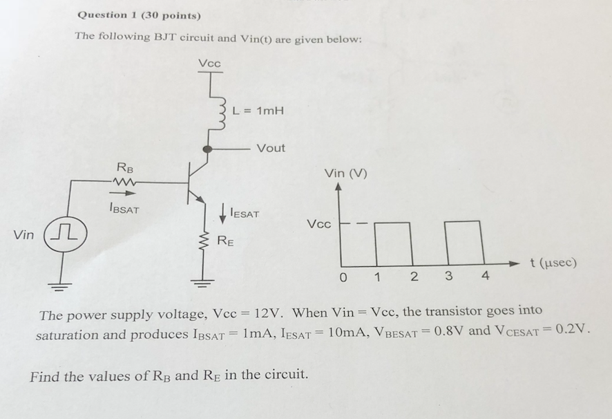Solved Question 1 (30 points) The following BJT circuit and | Chegg.com Solved Question 1 (30 points) The following BJT circuit and | Chegg.com