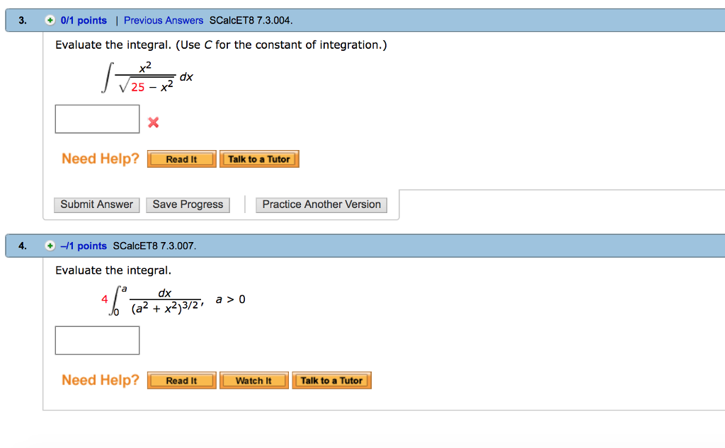 Solved 3. 0/1 points| Previous Answers SCalcET8 7.3.004 | Chegg.com