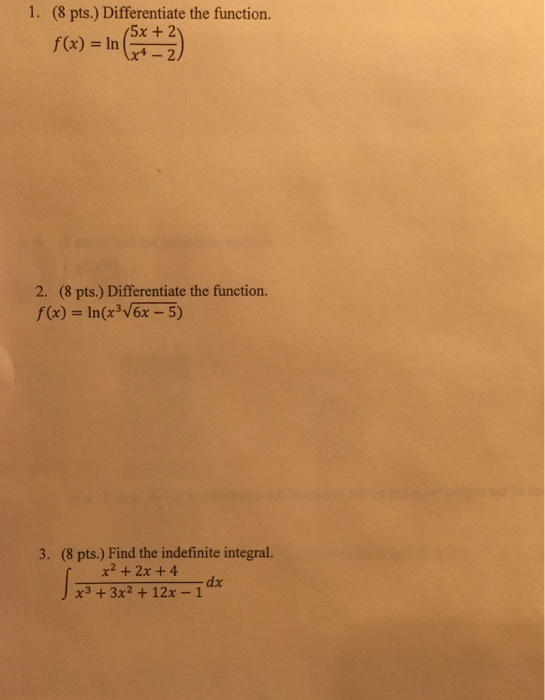 Solved Differentiate the function. f(x) = ln (5x + 2 / x^4 - | Chegg.com