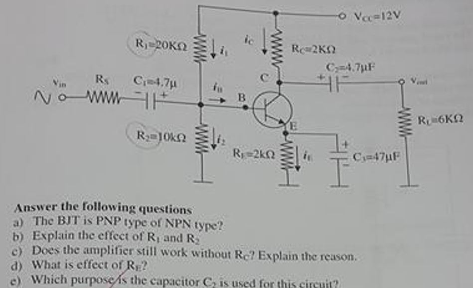 Solved in Answer the tollowing questions a) The BJT is PNP | Chegg.com
