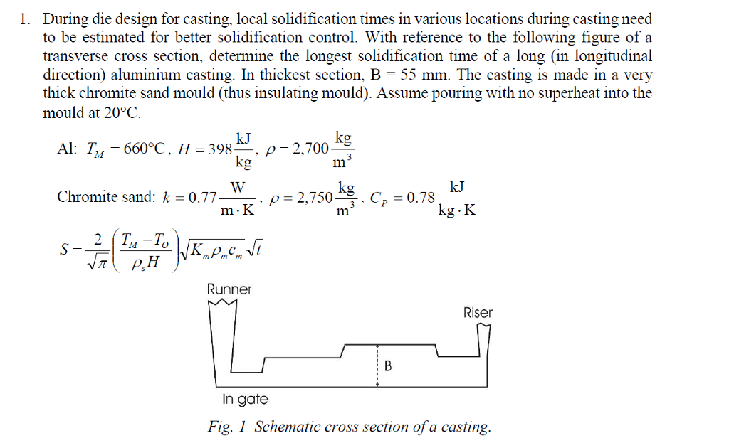 Solved During die design for casting, local solidification | Chegg.com