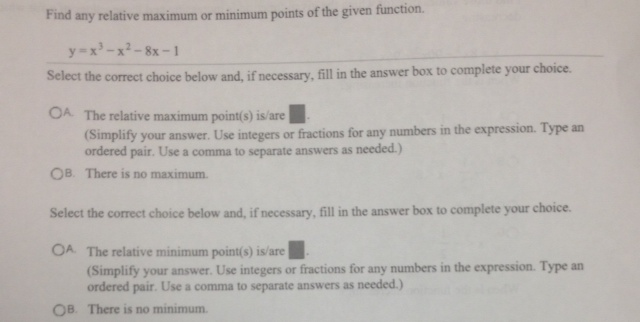 Solved Find any relative maximum or minimum points of the | Chegg.com