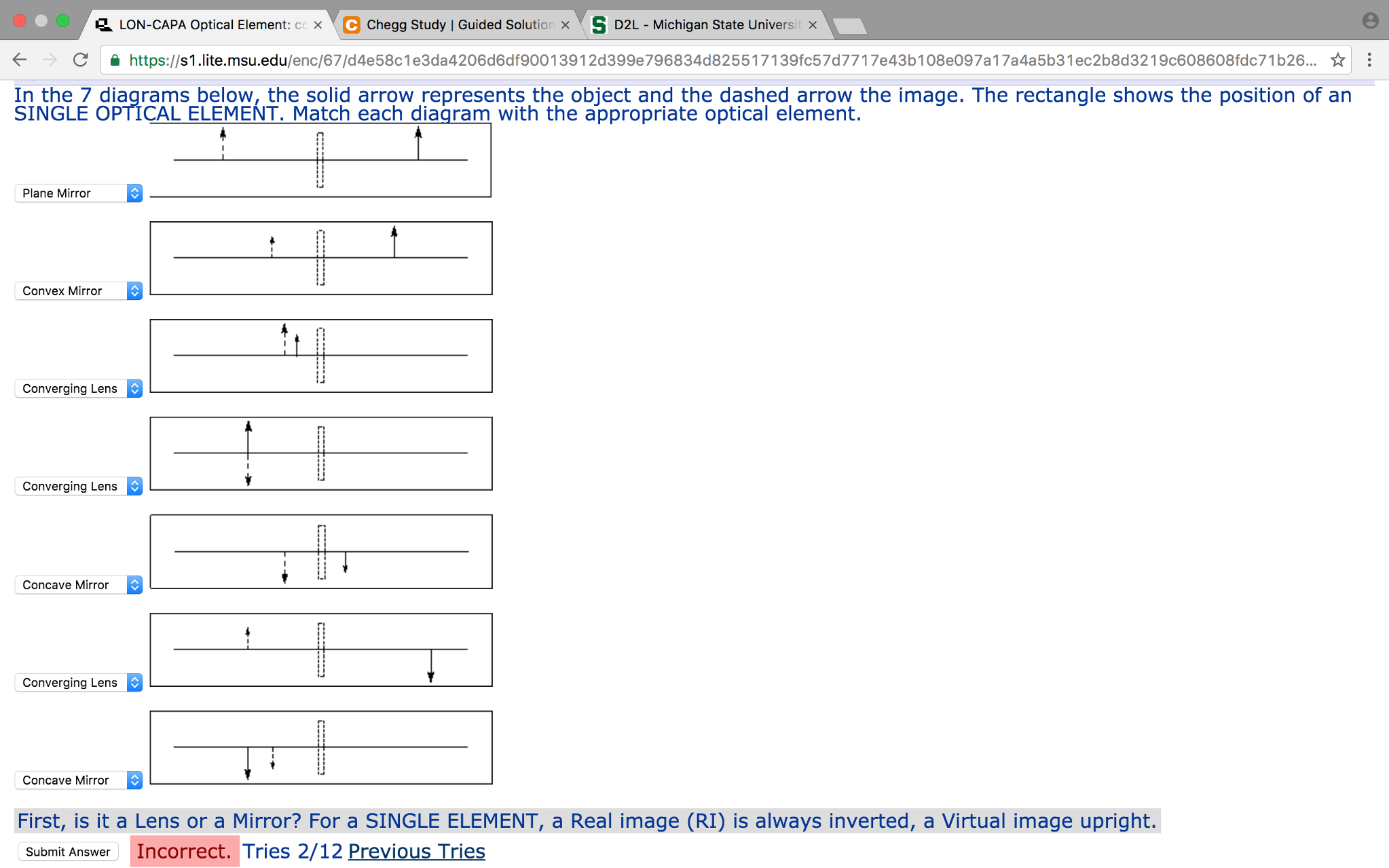Solved LON-CAPA Optical Element: cc x C Chegg study l Guided | Chegg.com