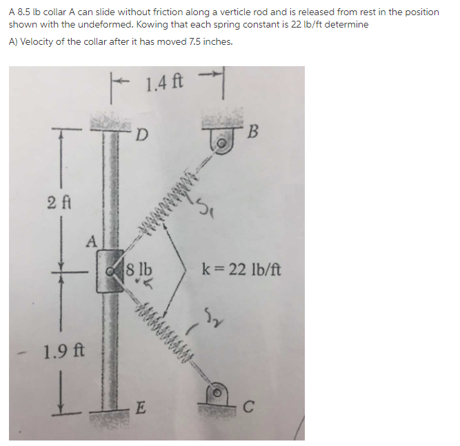 Solved A 8.5 lb collar A can slide without friction along a | Chegg.com