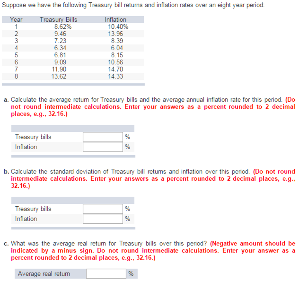 Solved Suppose we have the following Treasury bill returns | Chegg.com