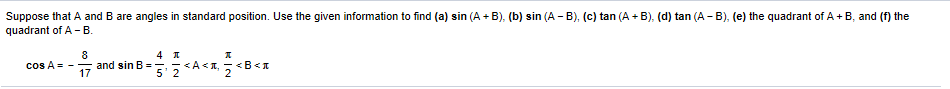 Solved Suppose that A and B are angles in standard position. | Chegg.com