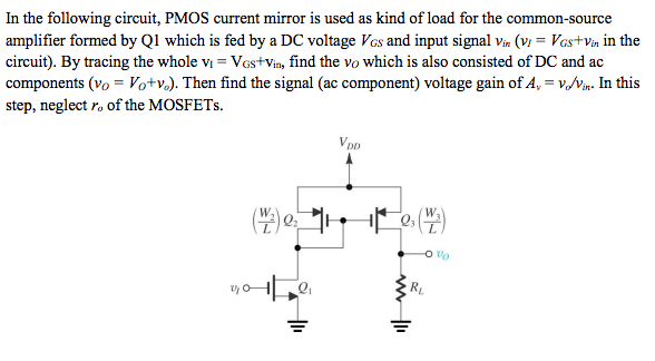 In the following circuit, PMOS current mirror is used | Chegg.com