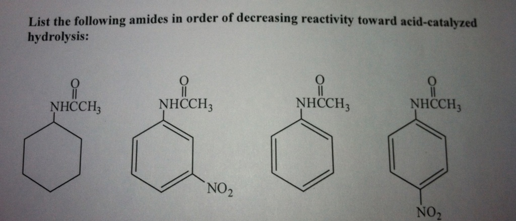 Solved List the following amides in order of decreasing | Chegg.com