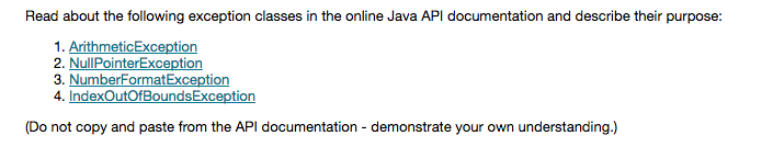 Solved Read about the following exception classes in the | Chegg.com