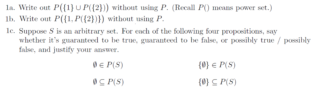 Solved la. Write out P(1) U P(2))) without using P. (Recall | Chegg.com