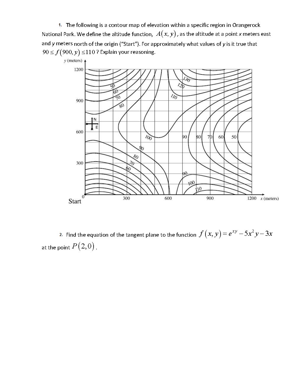 Solved 1. The following is a contour map of elevation within | Chegg.com