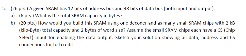 Solved A given SRAM has 12 bits of address bus and 48 bits | Chegg.com