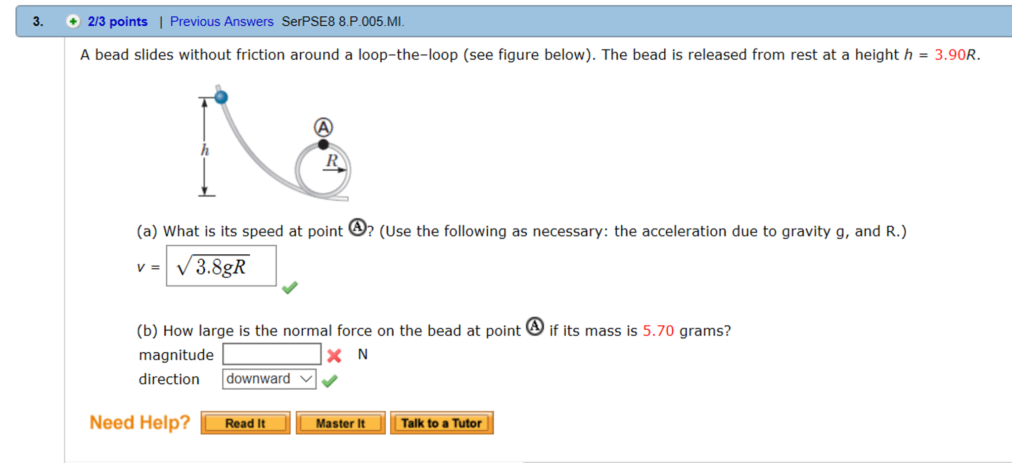 Solved A bead slides without friction around a loop-the-loop | Chegg.com