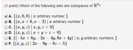 Solved Which of the following sets are subspaces of R^3? A. | Chegg.com