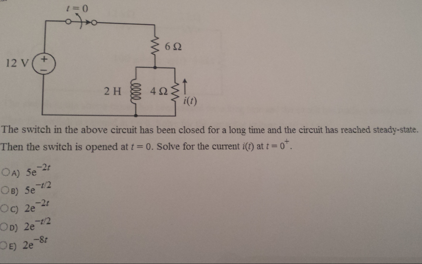 Solved The switch in the above circuit has been closed for a | Chegg.com
