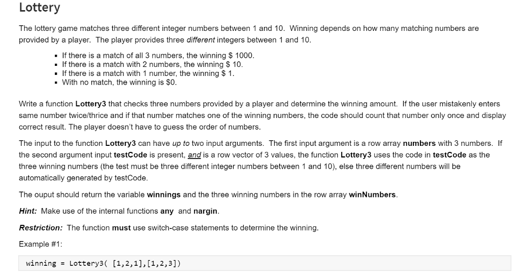 Solved Lottery The lottery game matches three different | Chegg.com