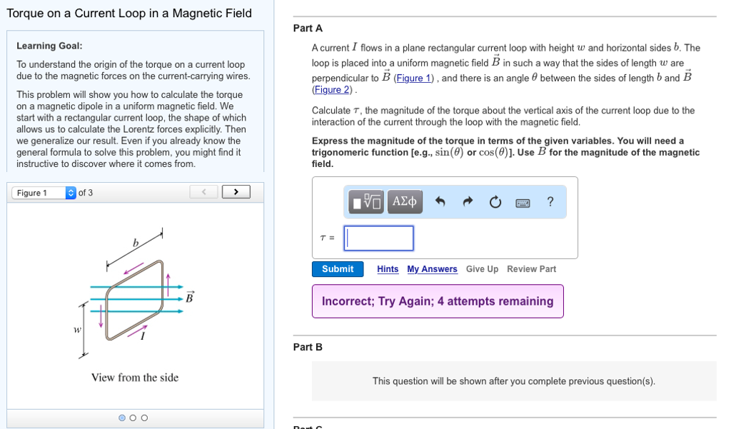 Solved Torque on a Current Loop in a Magnetic Field Part A | Chegg.com