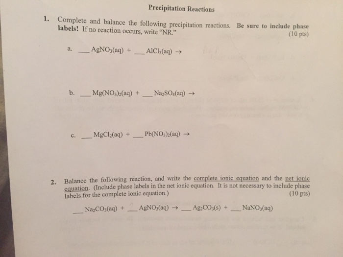 Solved Complete and balance the following precipitation | Chegg.com