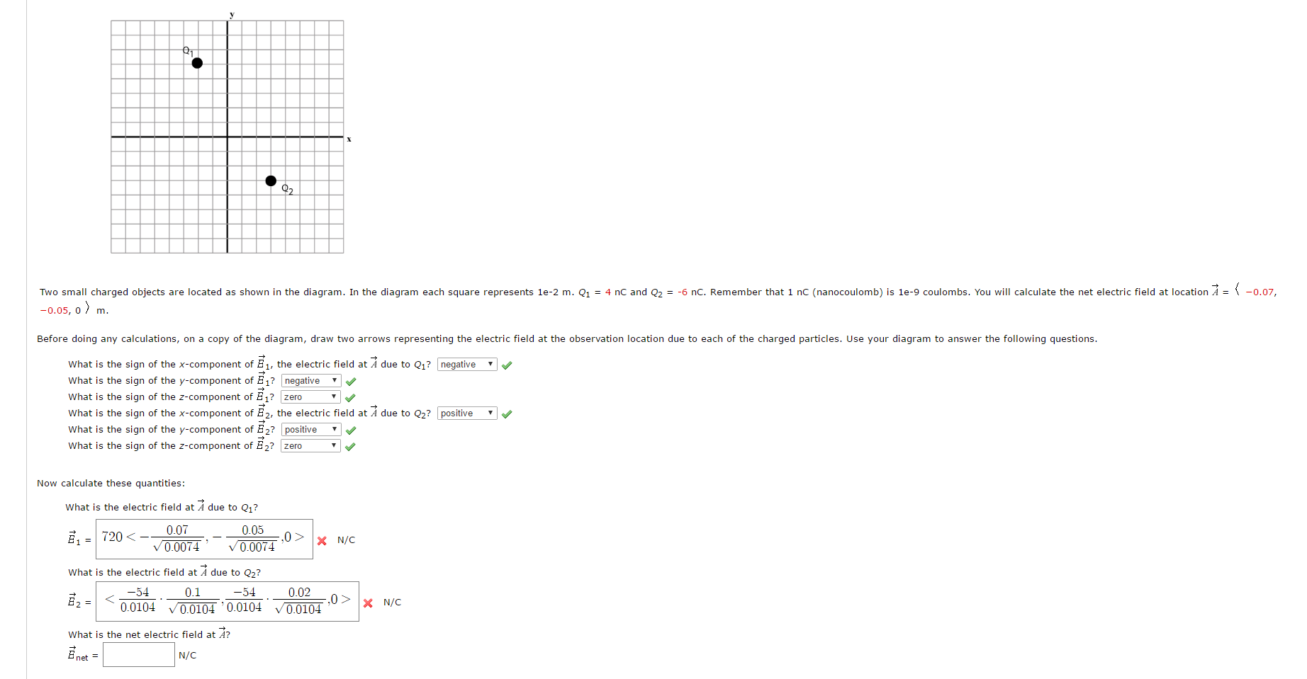 Solved Two small charged objects are located as shown in | Chegg.com