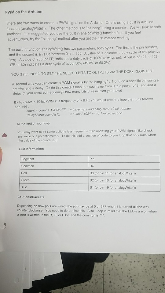 Solved ECE 160 Arduino Lab 4 Name: pwm ino Due: see | Chegg.com