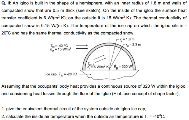 Solved Q. II: An igloo is built in the shape of a | Chegg.com