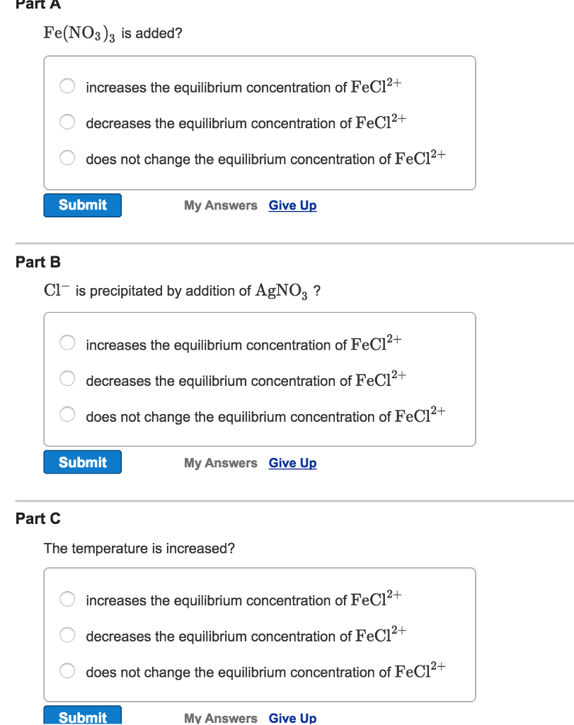 Solved The reaction Fe3+(aq)+Cl−(aq)⇌FeCl2+(aq) is | Chegg.com