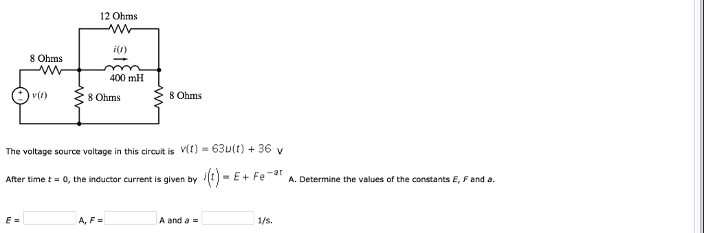 Solved 12 Ohms i(t) 8 Ohms 400 mH +v(t) 8 Ohms 8 Ohms The | Chegg.com