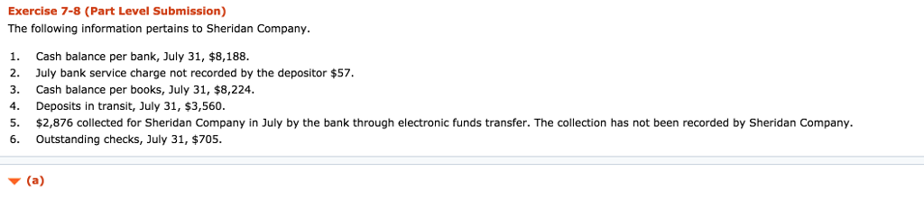Solved Exercise 7-8 (Part Level Submission) The following | Chegg.com