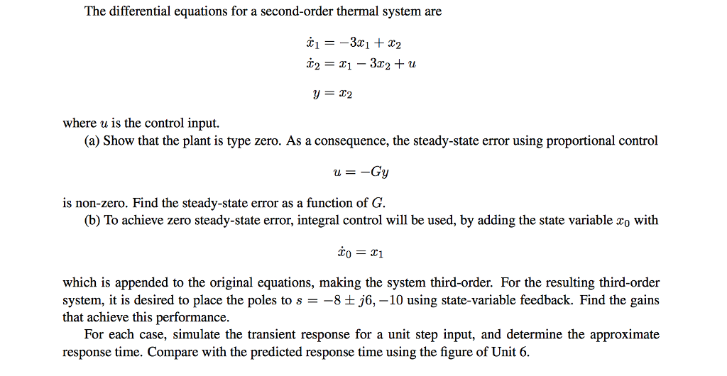 Solved The differential equations for a second-order thermal | Chegg.com