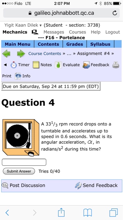 Solved A 33 1/3 rpm record drops onto a turntable and | Chegg.com