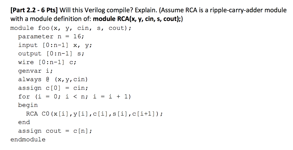 Solved Will This Verilog Compile Explain Assume Rca Is A 