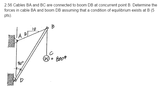 Solved Cables BA and BC are connected to boom DB at | Chegg.com