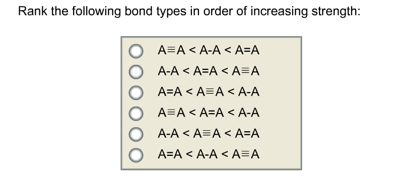 Solved Rank the following bond types in order of increasing | Chegg.com