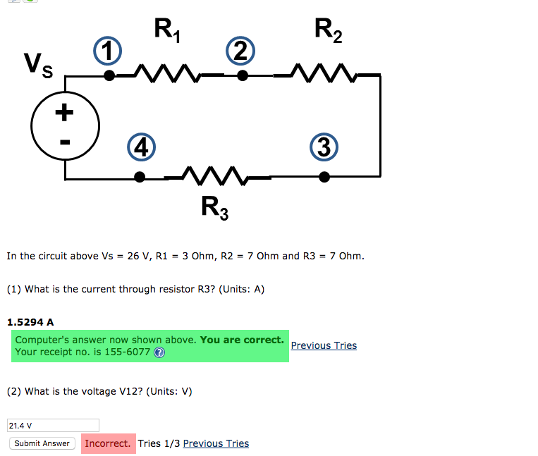 Solved 2 in the circuit above vs-26 v, R1-3 Ohm, R2-, Ohm | Chegg.com