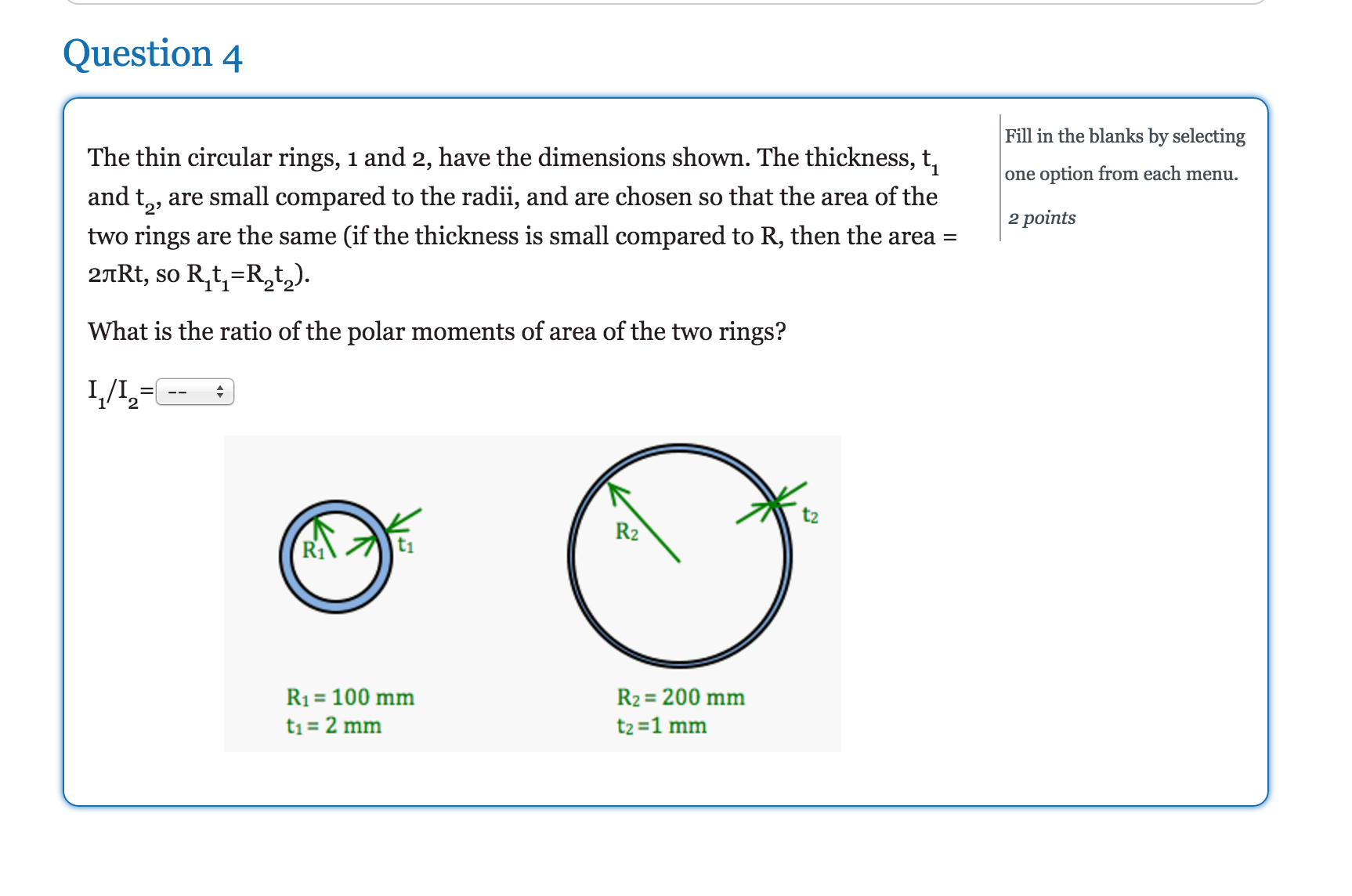 Solved Question 4 The thin circular rings, 1 and 2, have the | Chegg.com