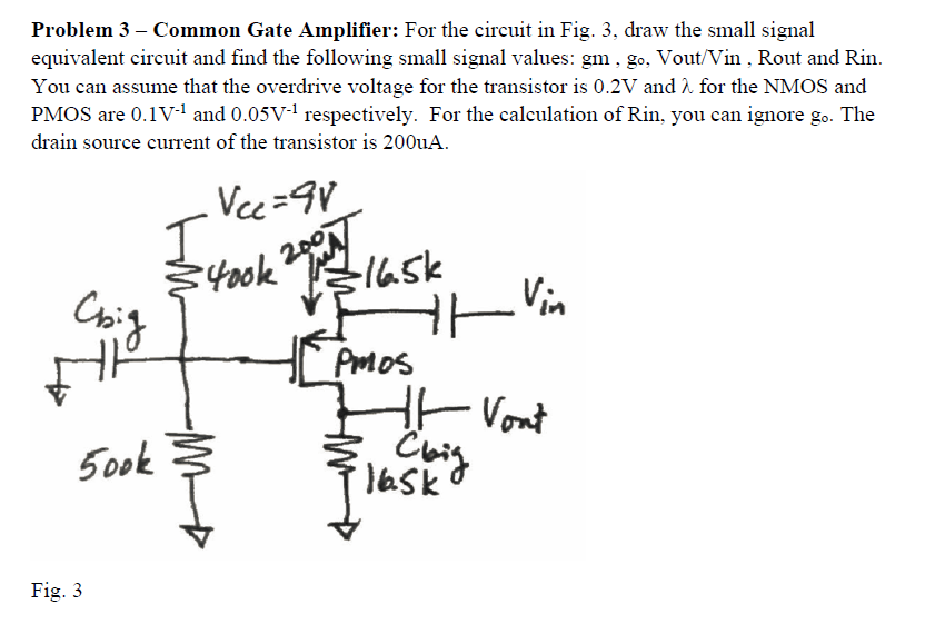 Solved Common Gate Amplifier: For the circuit in Fig. 3. | Chegg.com