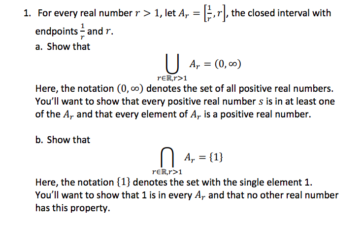 Solved For every real number r >1, let Ar=1,the closed | Chegg.com