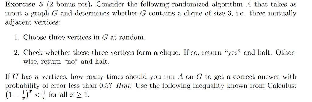 Exercise 5 (2 bonus pts). Consider the following | Chegg.com