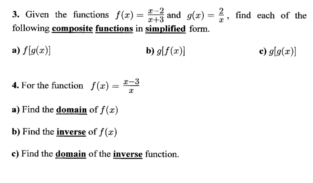 Solved Given the functions f(x) = x - 2/x + 3 and g(x) = | Chegg.com